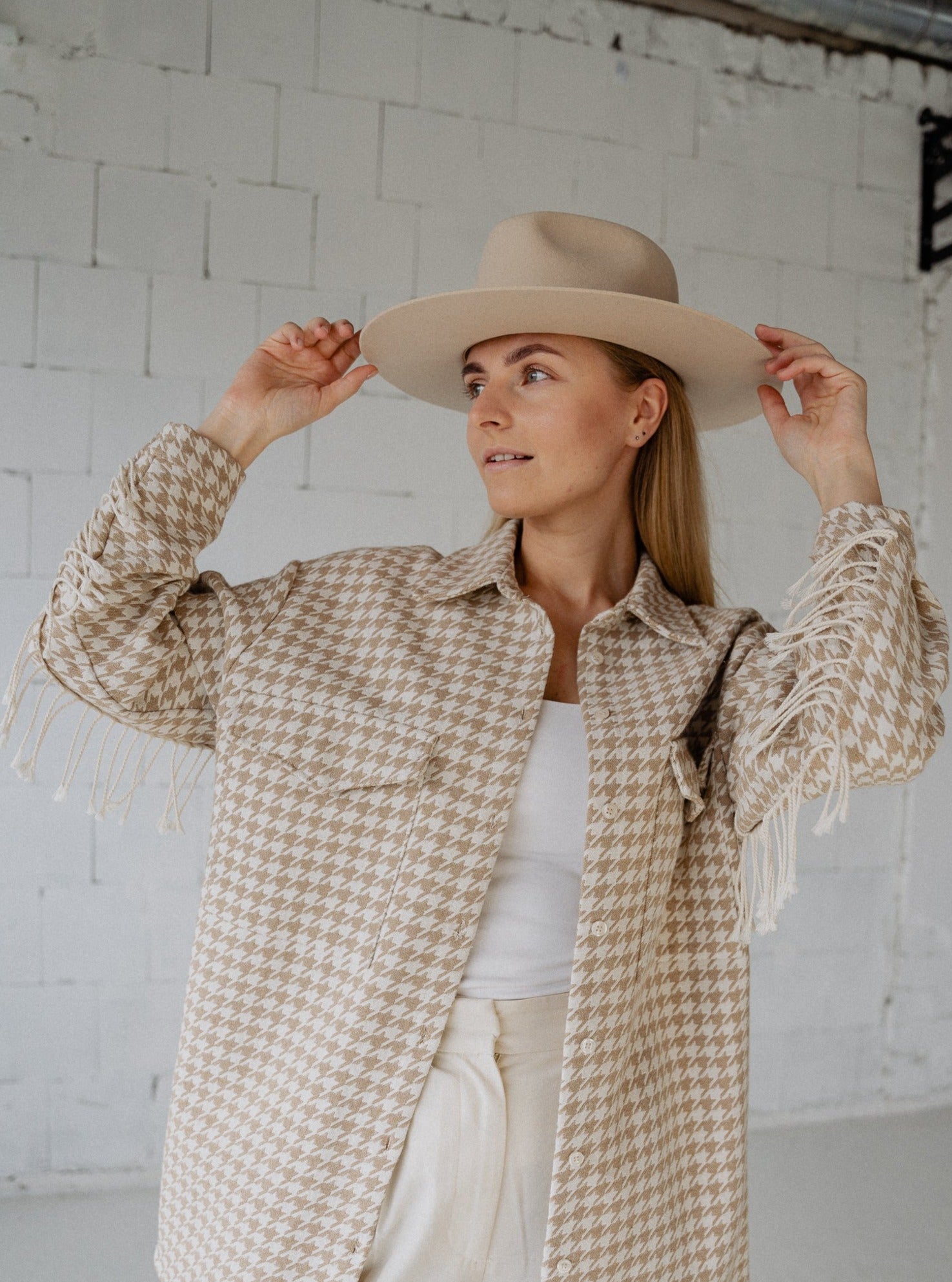 Bronte Beige Wool Felt Fedora Hat For Women - Reverie Hats